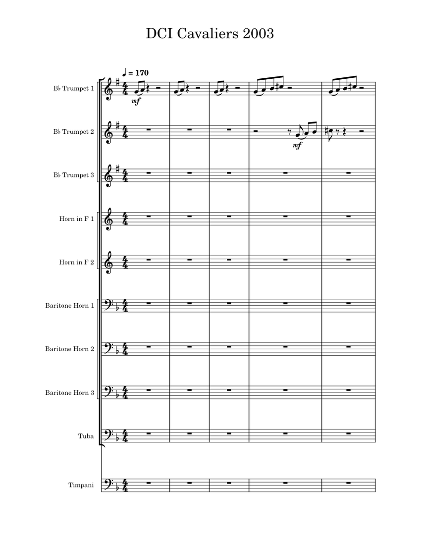 DCI Cavaliers 2003 Sheet music for Tuba, Trumpet in b-flat, French horn ...