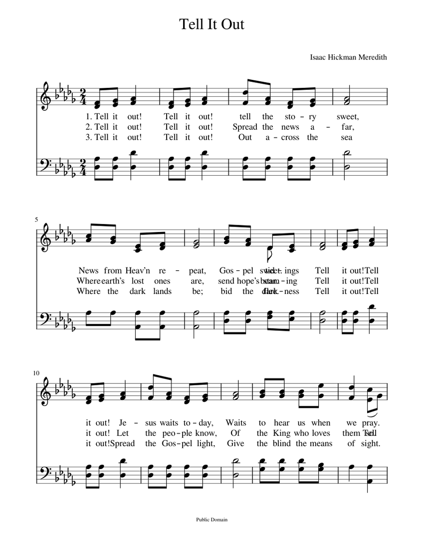 Tell it out! Tell it out! tell the story sweet - I. H. Meredith Sheet ...