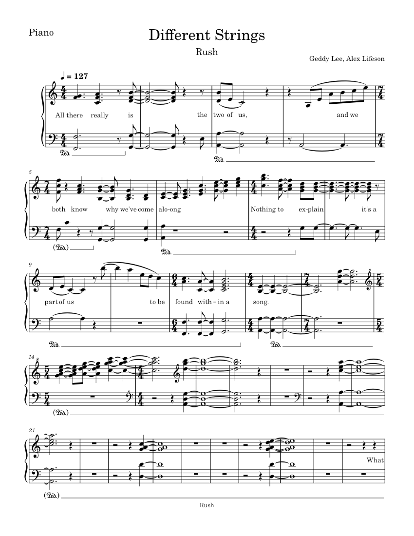 Different strings – Rush Sheet music for Piano (Solo) Easy | Musescore.com
