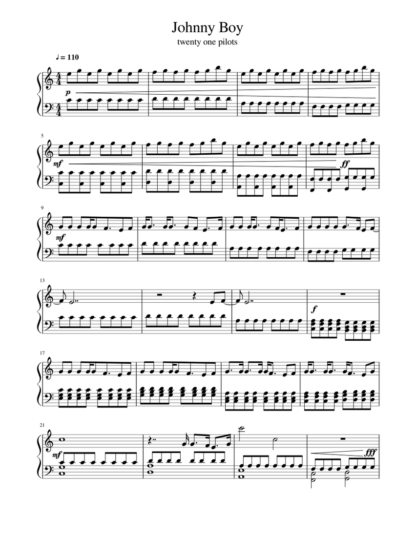 Twenty One Pilots - Johnny Boy (piano cover) Sheet music for Piano ...