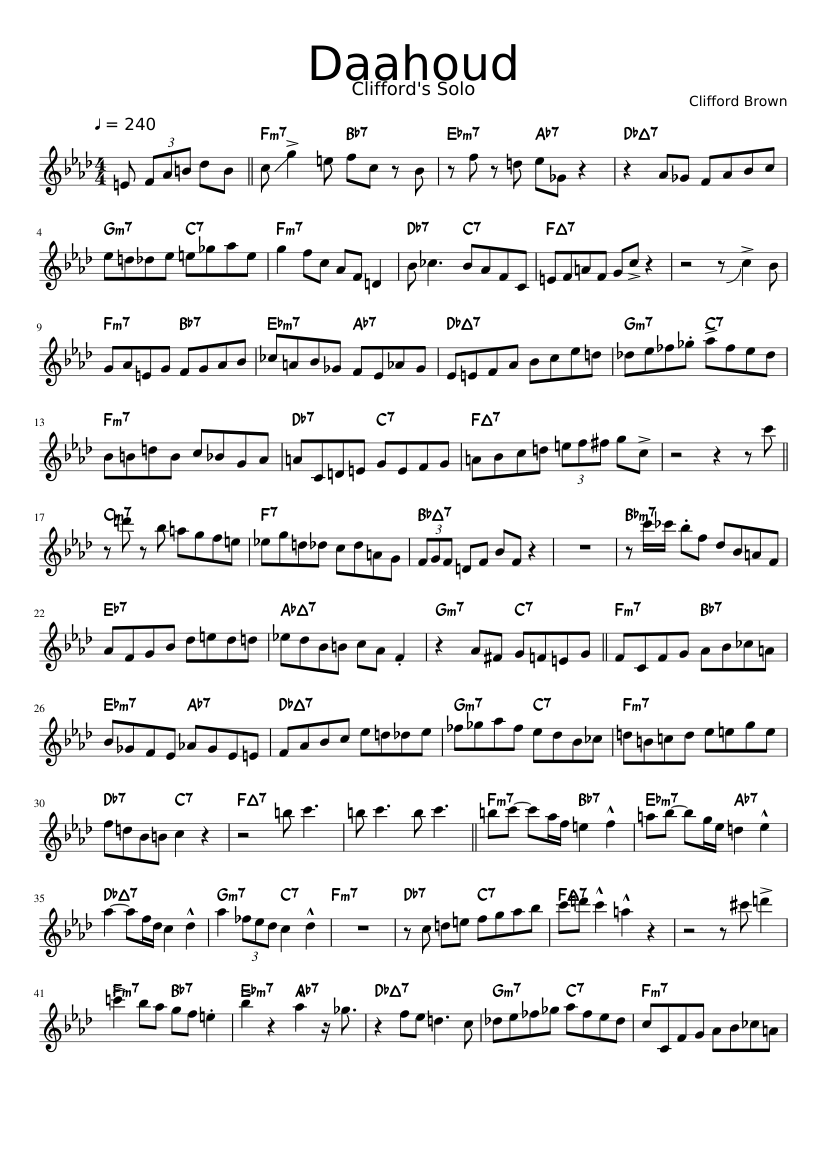 Daahoud Clifford's Solo Transcription Sheet Music with Chords for Trumpet other (Solo ...