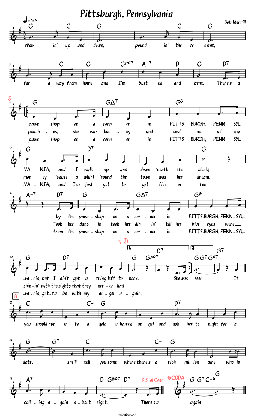 Pittsburgh, Pennsylvania (Lead sheet with lyrics ) Sheet music for ...