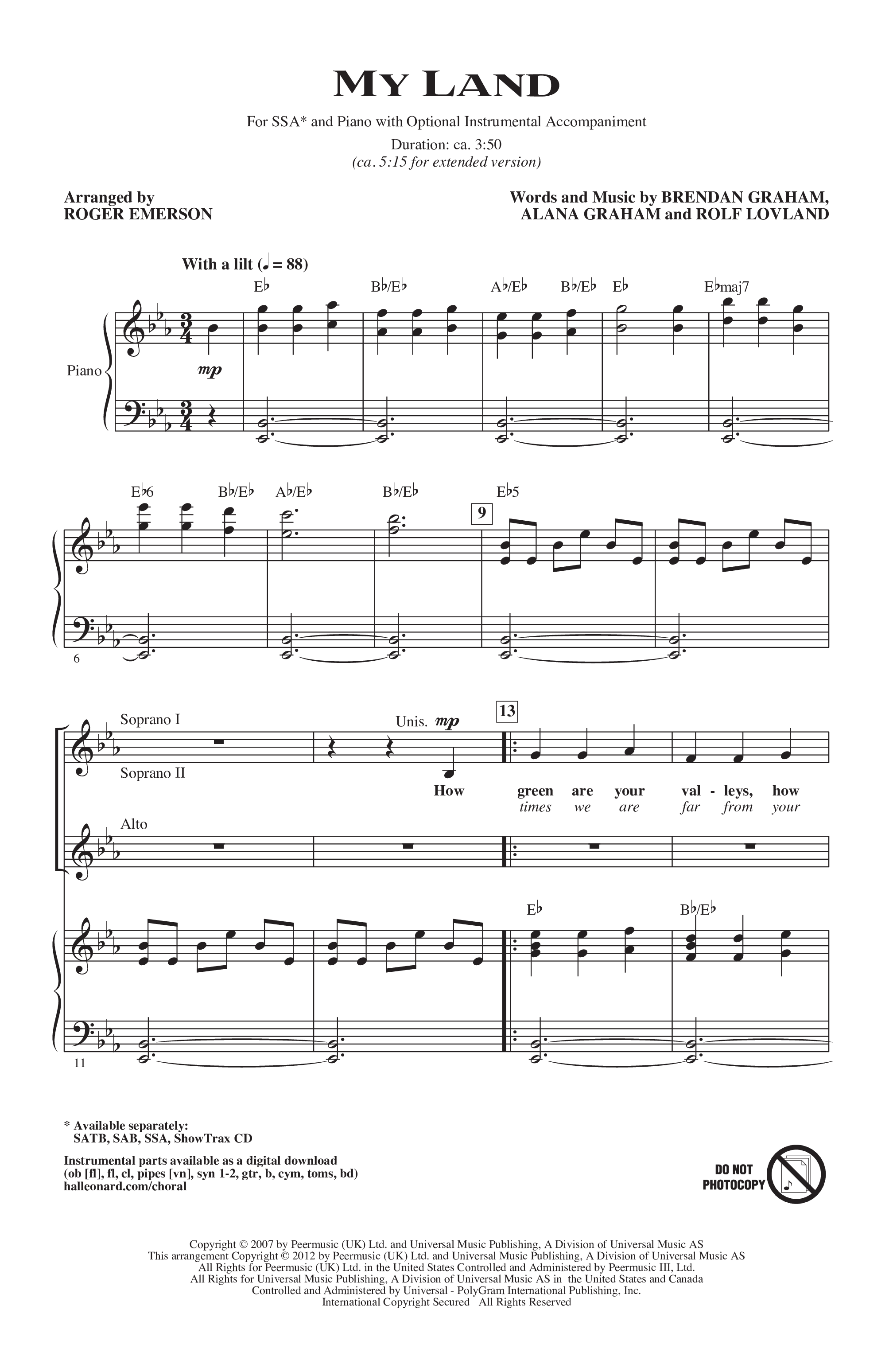 My Land Sheet music for Vocals by Celtic Thunder Official | MuseScore.com