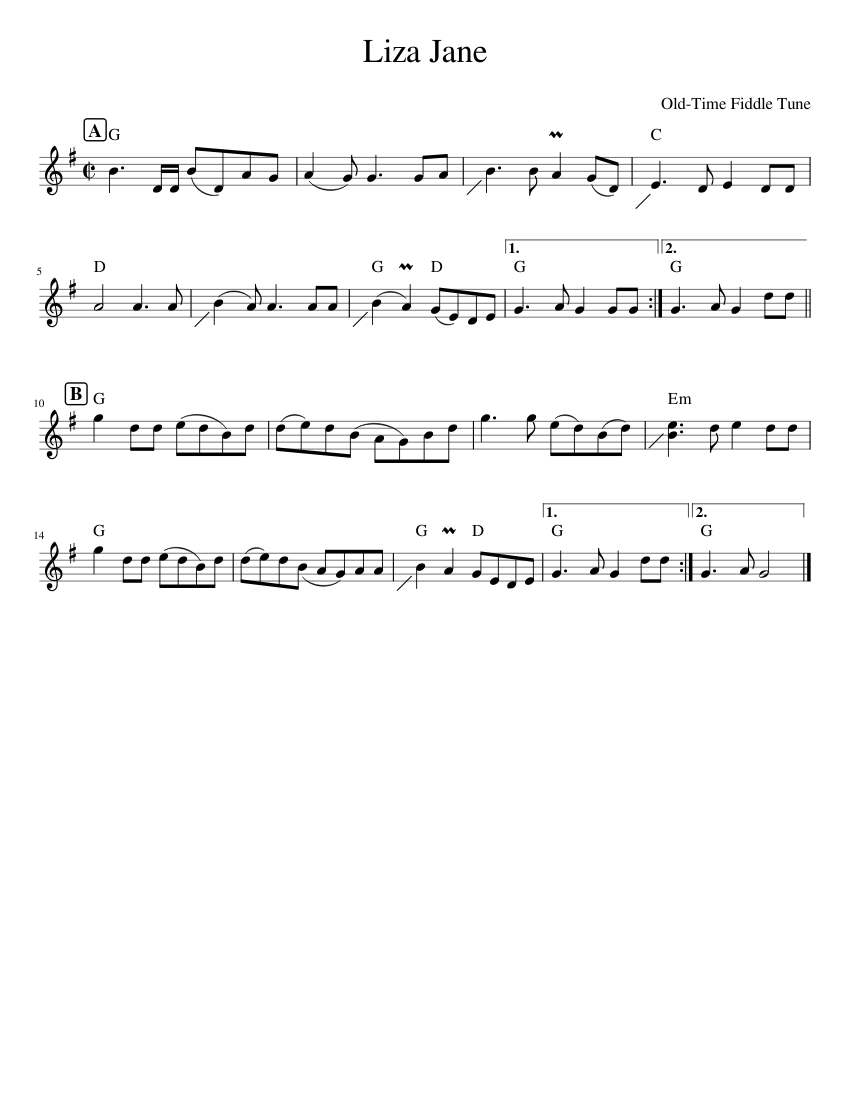 Liza Jane – Misc tunes Sheet music for Violin (Solo) | Musescore.com