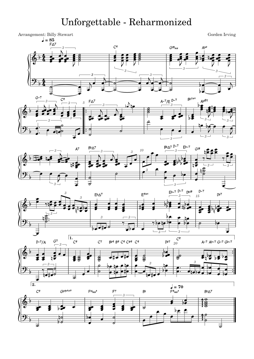 Unforgettable – Reharmonized Nat King Cole Sheet music for Piano (Solo ...