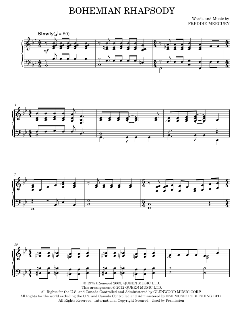 Play Official version of Bohemian rhapsody Sheet Music by Queen for ...
