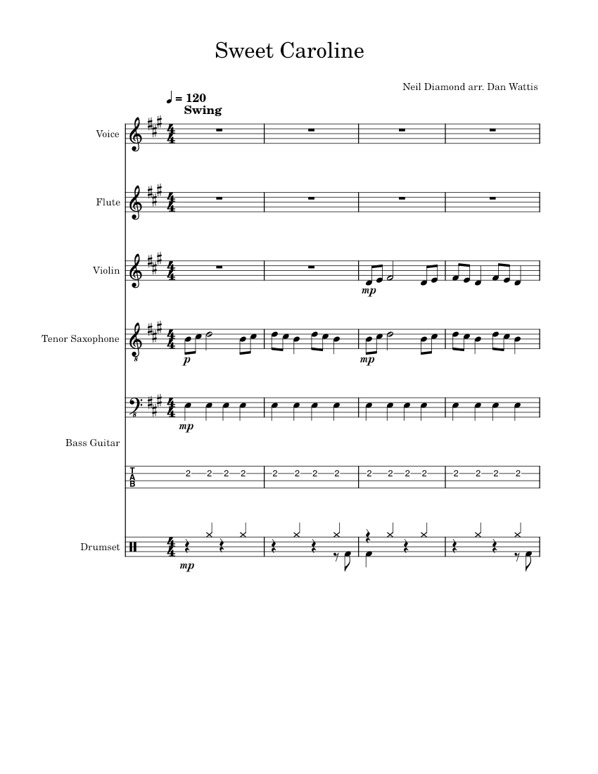 Sweet caroline – Neil Diamond Sheet Music and Tab for Vocals, Flute ...