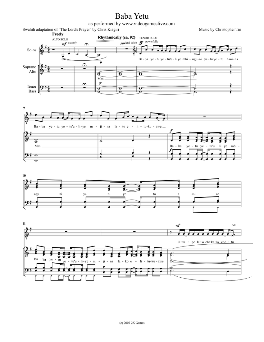 Baba Yetu Sheet music for Soprano, Bass voice, Vocals (Choral) | Download and print in PDF or ...
