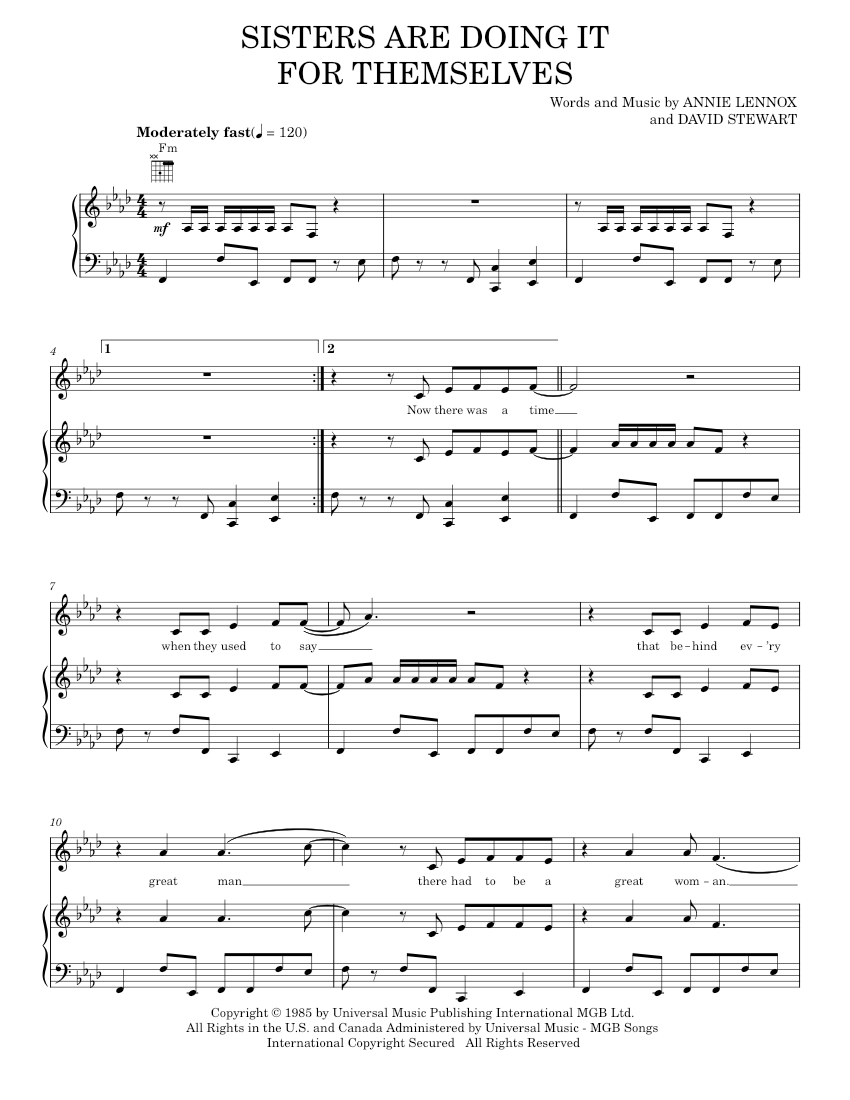 Play Official version of Sisters are doin it for themselves sheet music ...