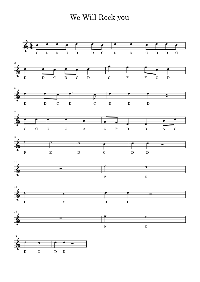 We Will Rock you Sheet Music for Piano (Solo) easy | MuseScore.com