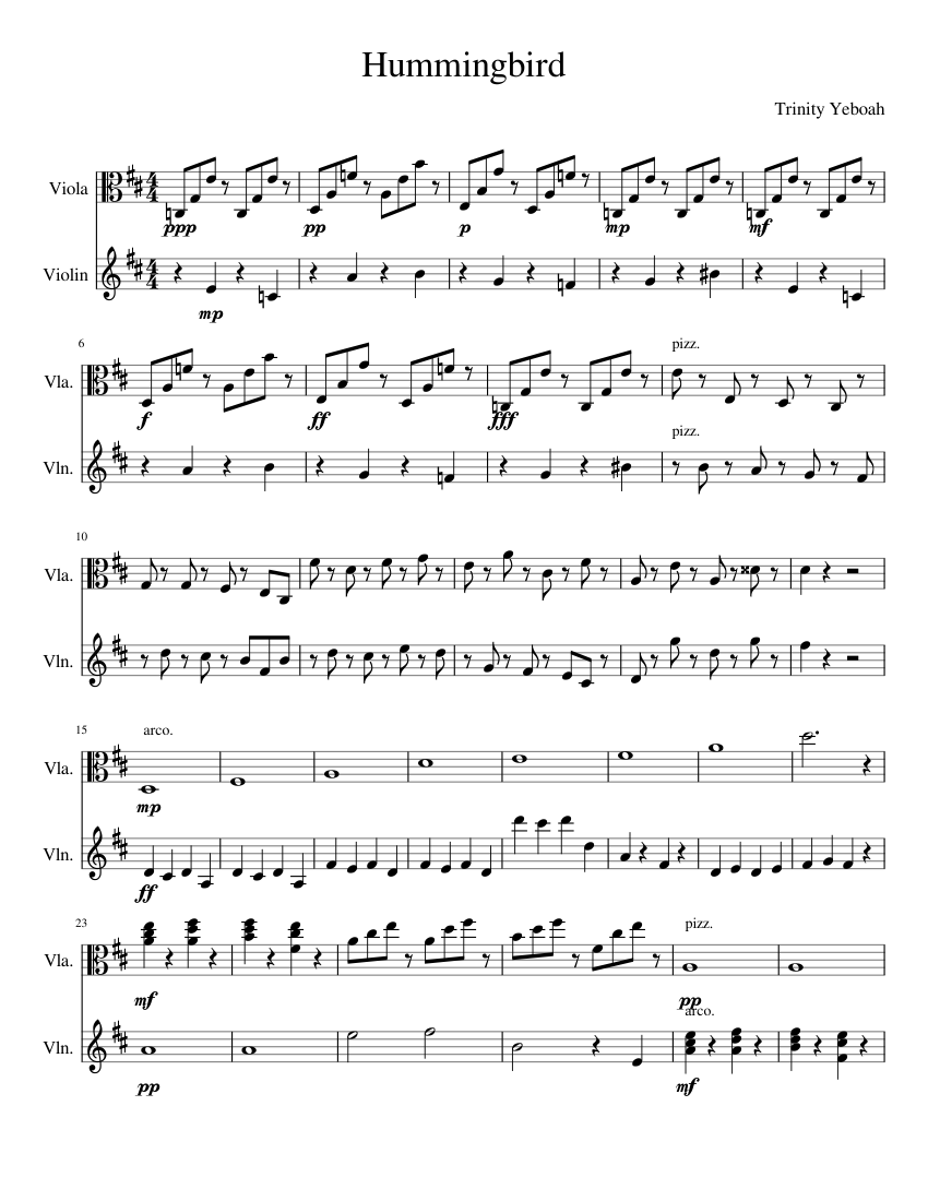 Hummingbird Sheet music for Violin, Viola (String Duet) | Musescore.com