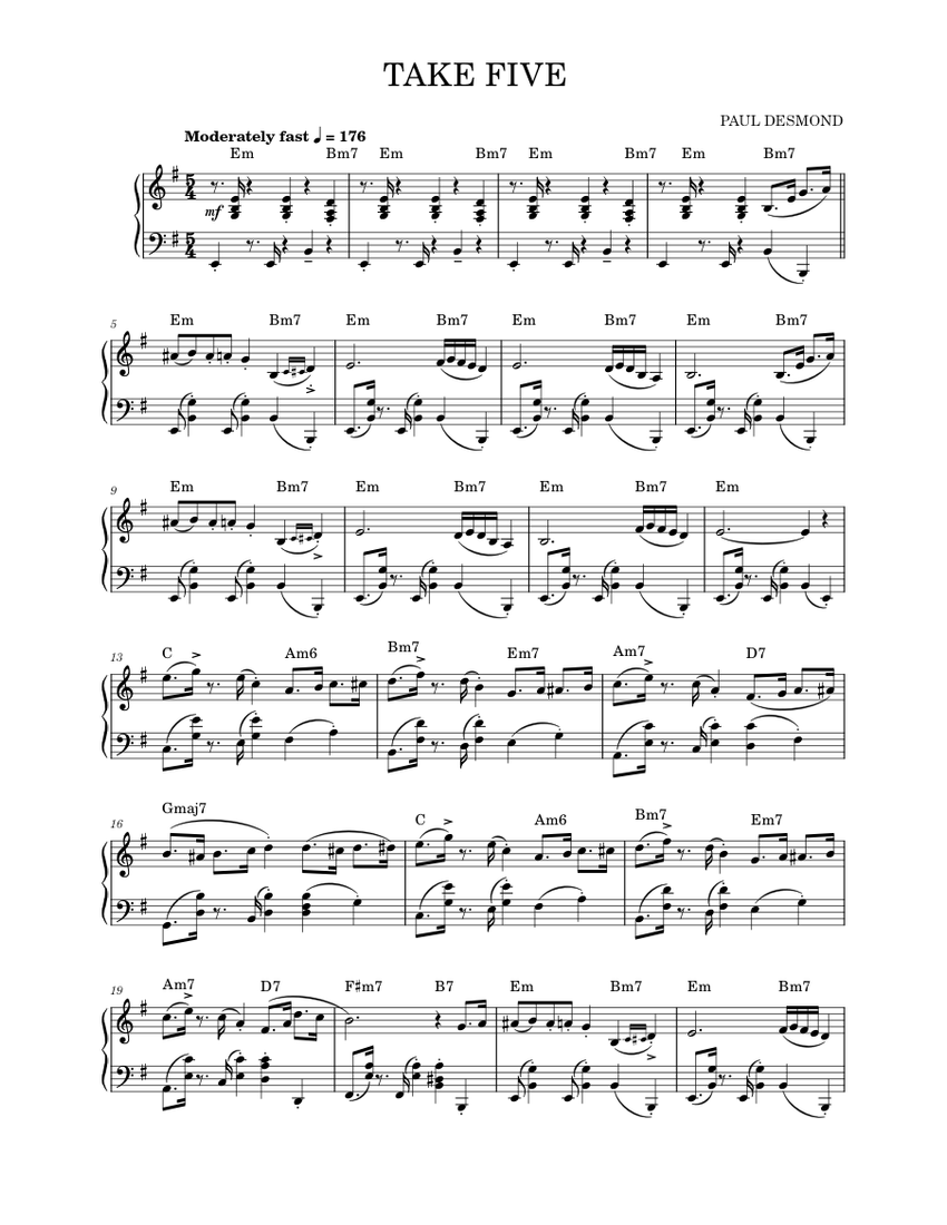 Take Five – The Dave Brubeck Quartet Sheet music for Piano (Solo ...