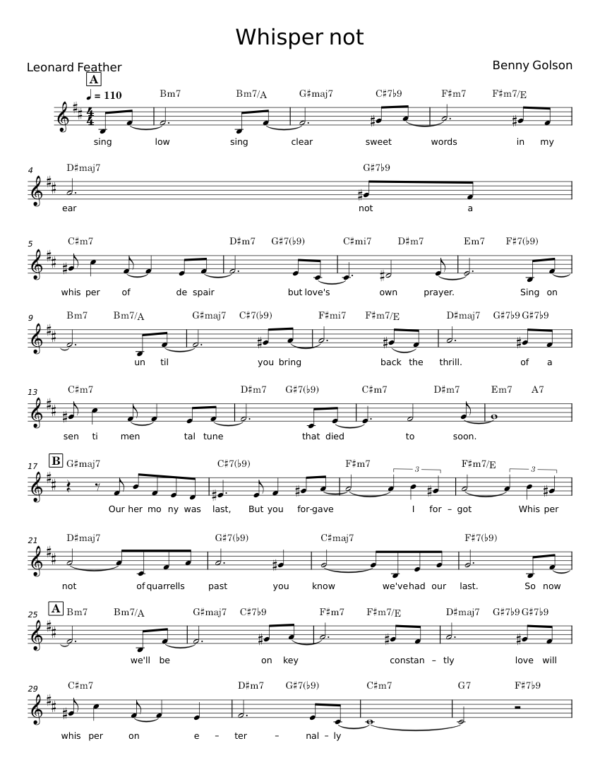 Whisper Not - Benny Golson Sheet Music for Synthesizer (Solo ...