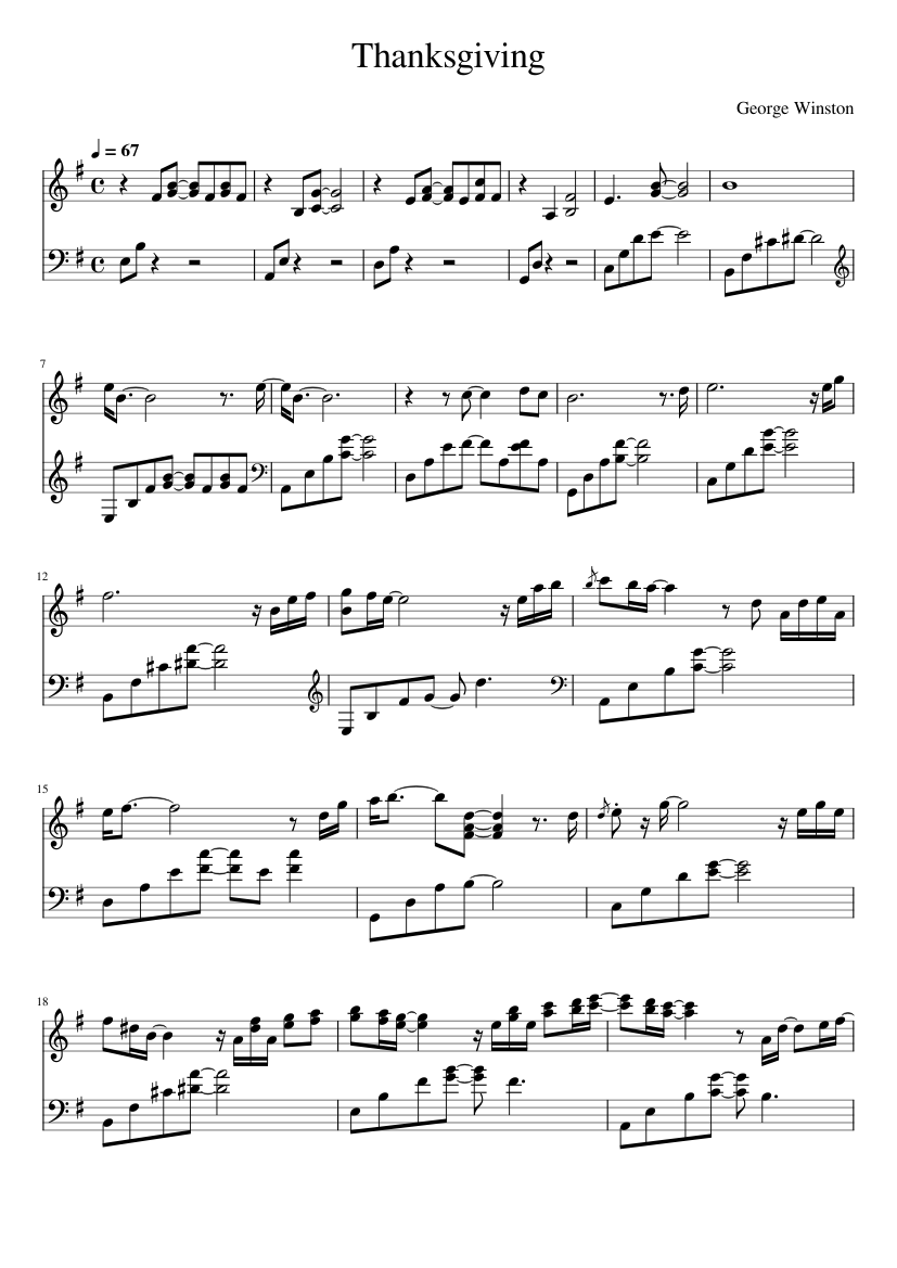 Thanksgiving - George Winston Sheet Music for Piano (Solo) | MuseScore.com