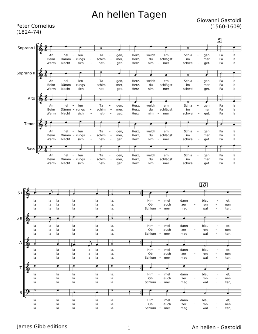 An Hellen Tagen (A lieta vita) - Giovanni Giacomo Gastoldi Sheet music for Vocals (Choral ...
