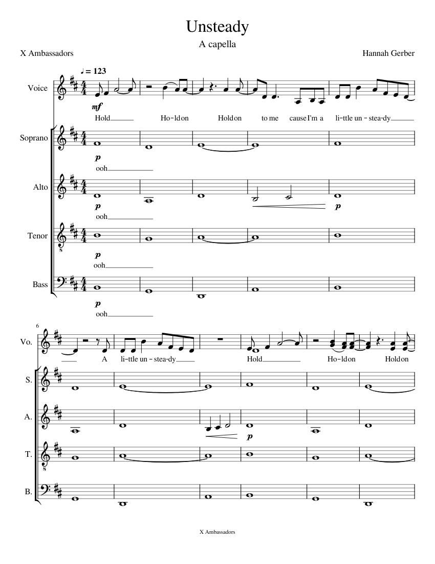 Unsteady A capella Sheet music for Soprano, Alto, Tenor, Bass voice & more instruments (Choral ...