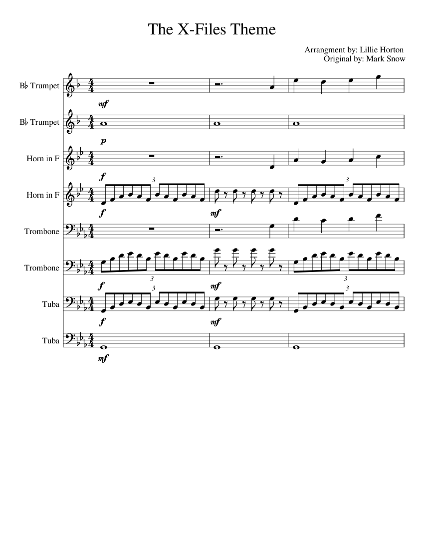 The X-Files Theme Sheet music for Trombone, Tuba, Trumpet other (Brass ...