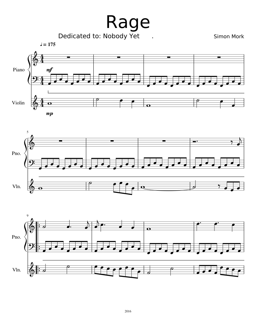 Rage (Piano; Violin Duet) Sheet music for Piano, Violin (Solo ...
