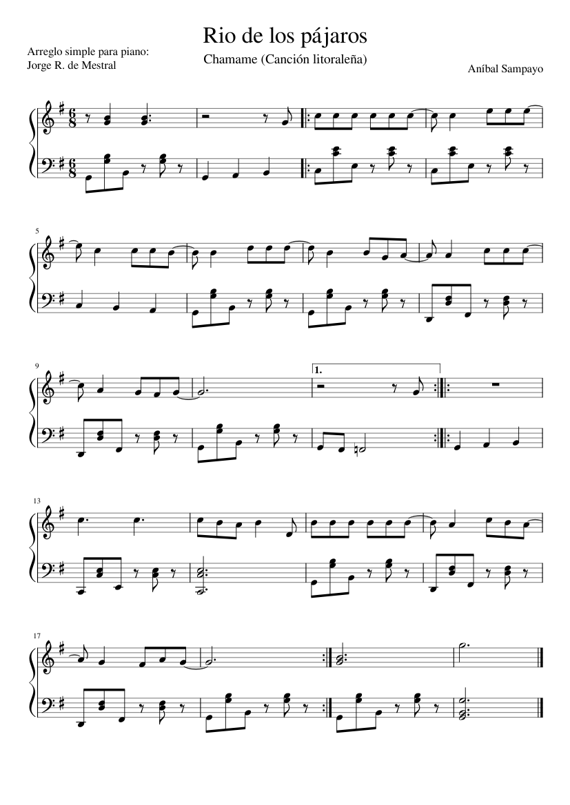 Río de los Pajaros – Aníbal Sampayo Sheet music for Piano (Solo) Easy ...