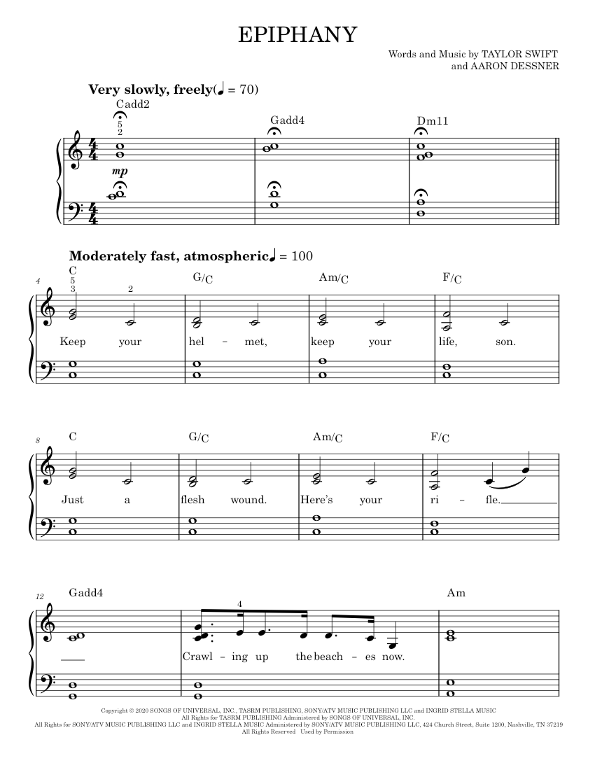 Play Official version of Epiphany sheet music by Taylor Swift for Piano ...