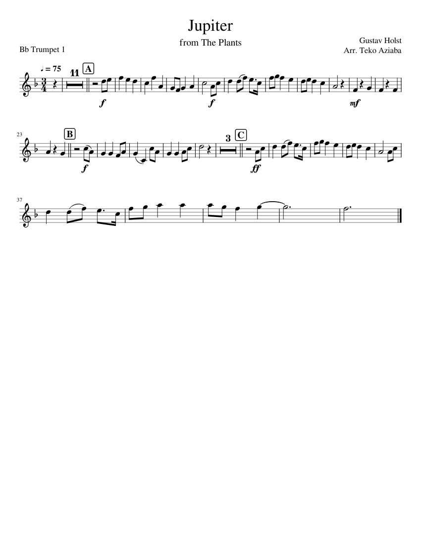 Jupiter Bb Trumpet 1 Sheet music for Trumpet in b-flat (Solo ...