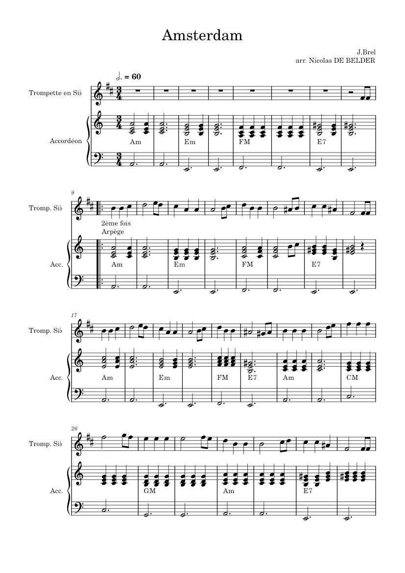 Amsterdam – Jacques Brel Amsterdam Sheet Music for Accordion, Trumpet ...