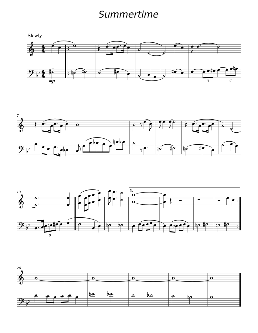 Summertime Sheet music for Trombone, Trumpet in b-flat (Brass Duet) | Musescore.com
