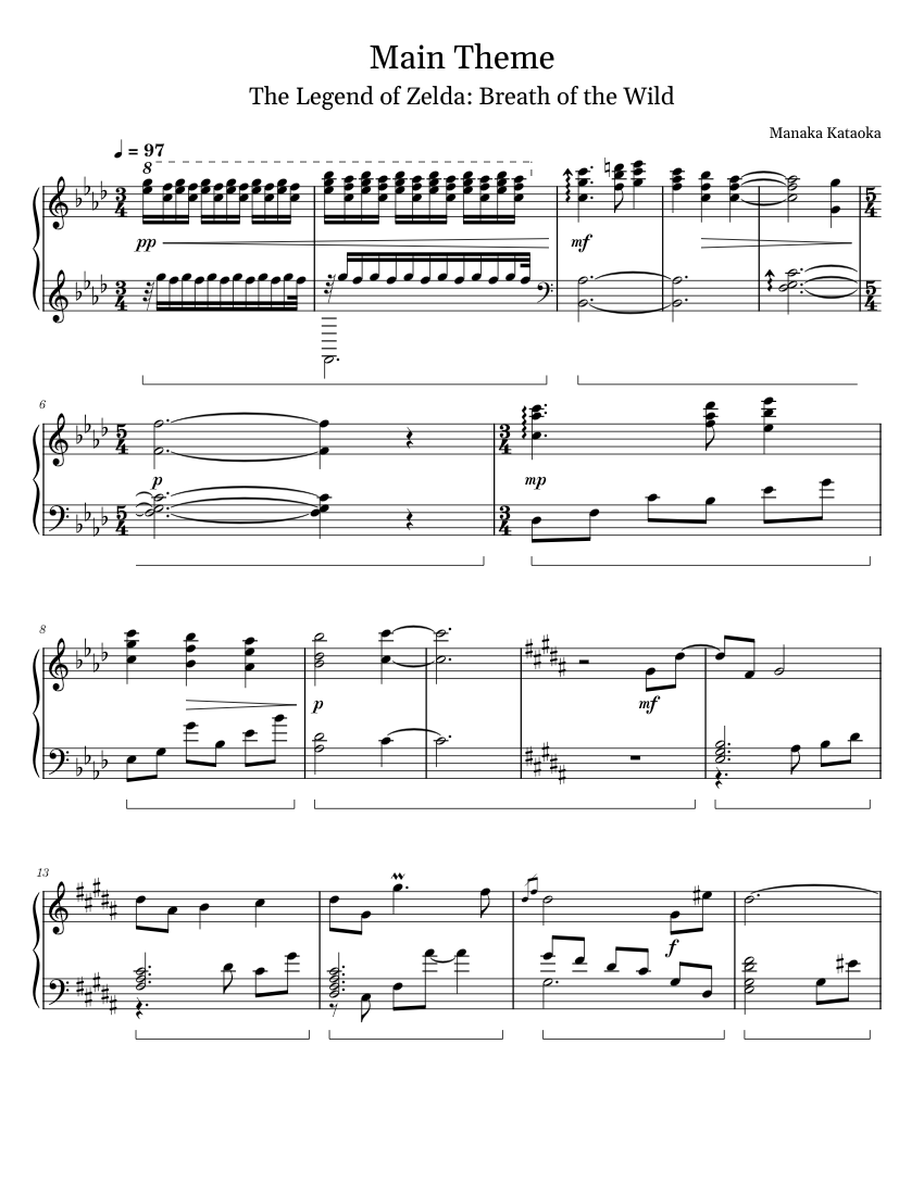The Legend of Zelda: Breath of the Wild - Main Theme – Manaka Kataoka Sheet music for Piano ...