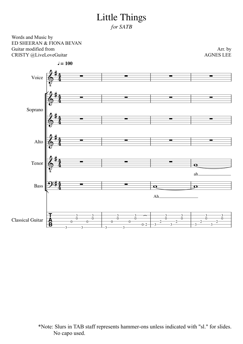 Little Things - Acapella (SATB w Guitar) Sheet Music and Tab for ...