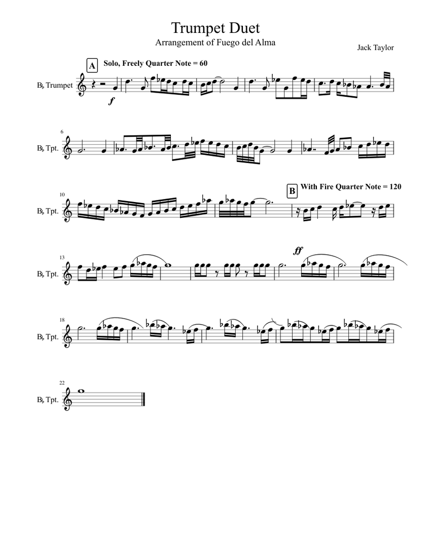 Trumpet Duet Sheet music for Cornet (Solo) | Download and print in PDF ...