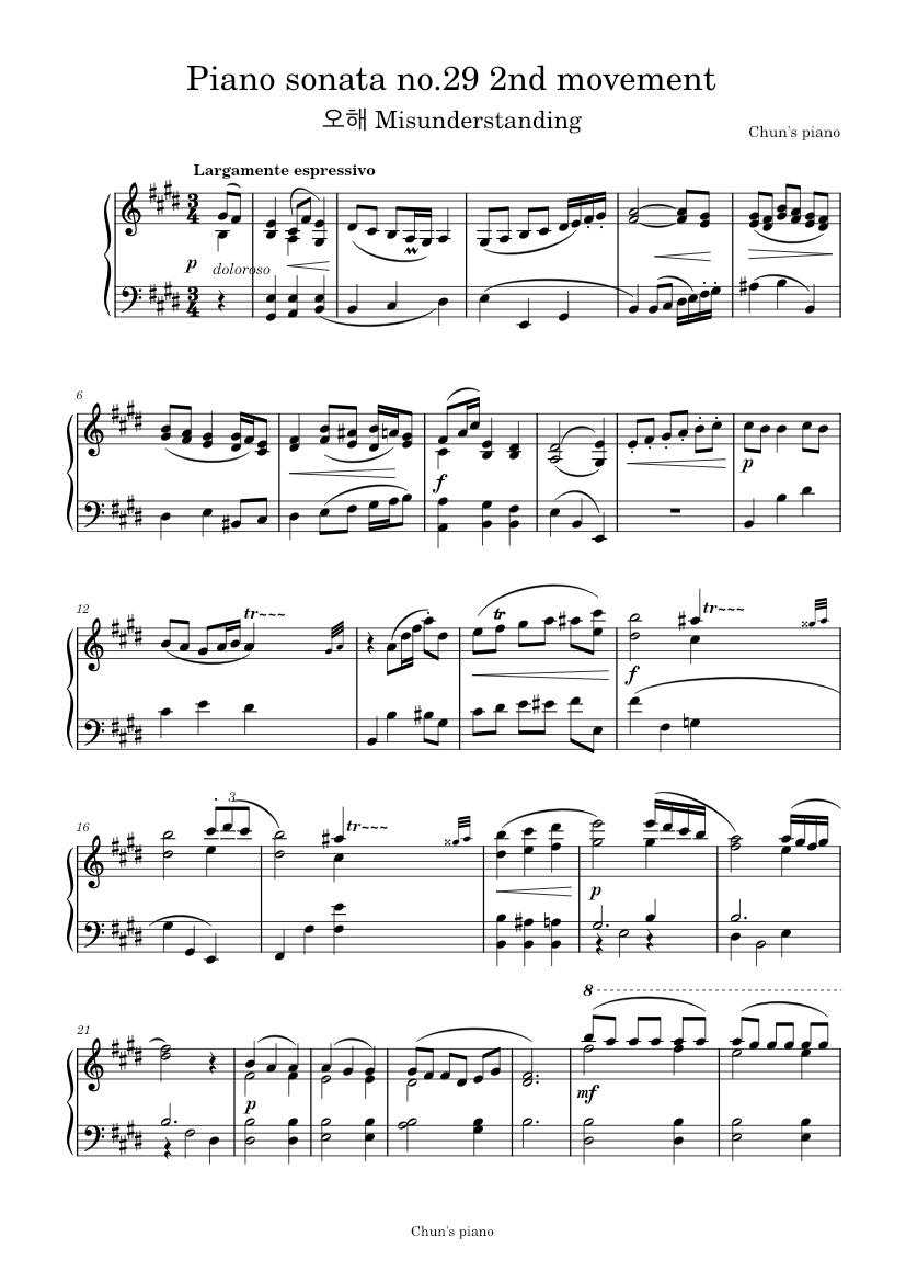 Piano sonata no.29 2nd movement Sheet music for Piano (Solo) | Musescore.com