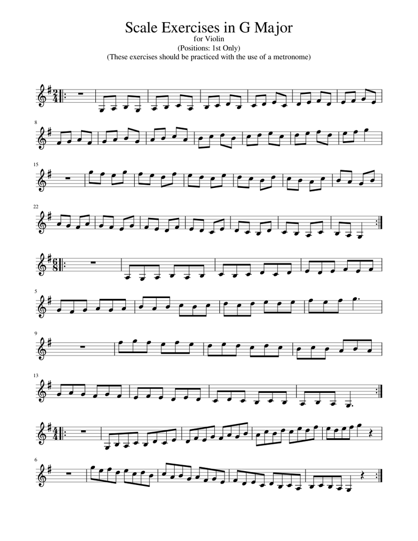 Scale Exercises in G Major for Violin Sheet music for Piano (Solo ...