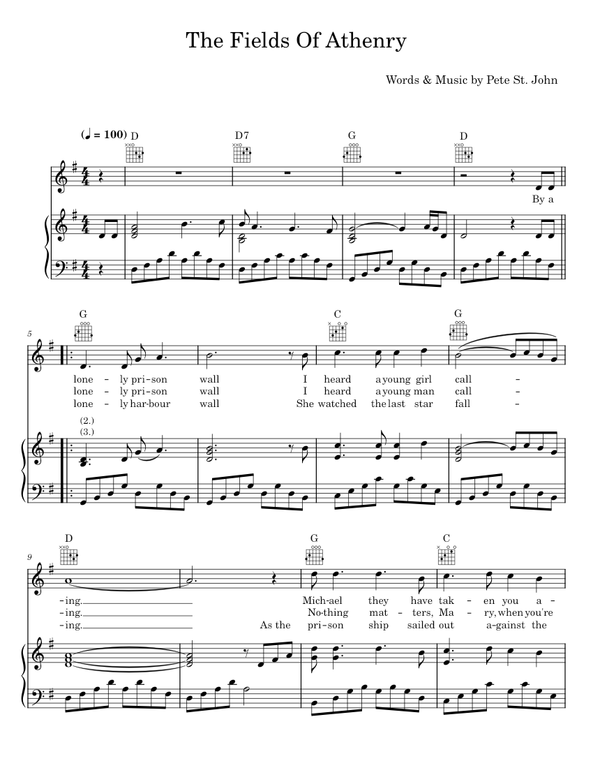 The fields of athenry - Pete St. John Sheet Music with Chords for Piano ...