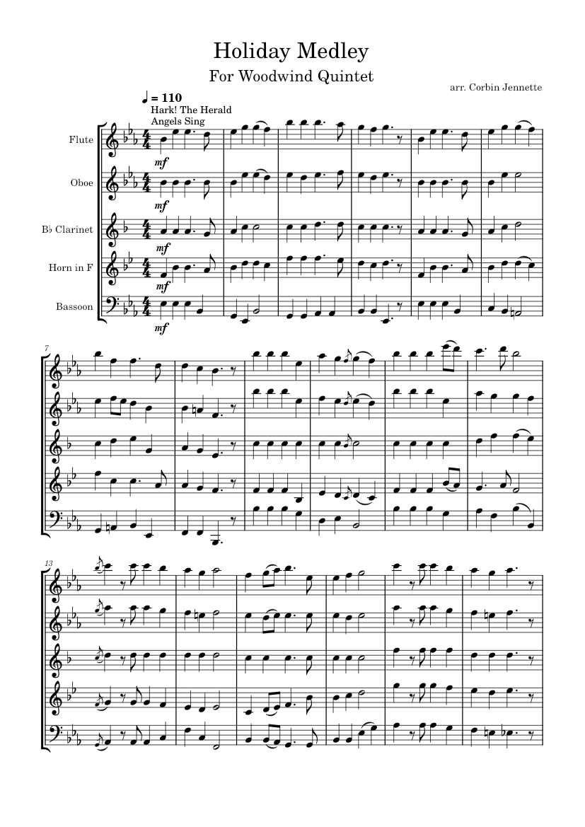 Holiday Medley Sheet music for Flute, Oboe, Clarinet in b-flat, Bassoon ...