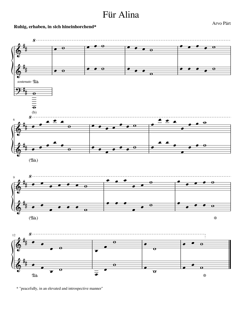 Für Alina – Arvo Pärt Sheet music for Piano (Solo) | Musescore.com