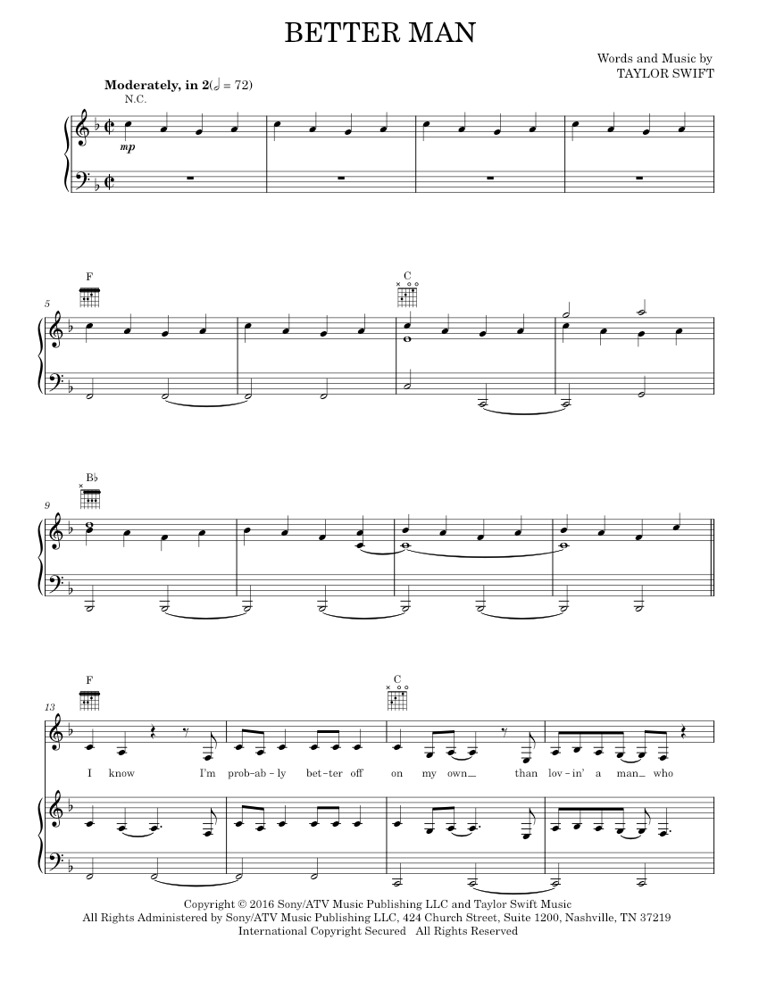 Play Official version of Better man sheet music by Little Big Town for ...