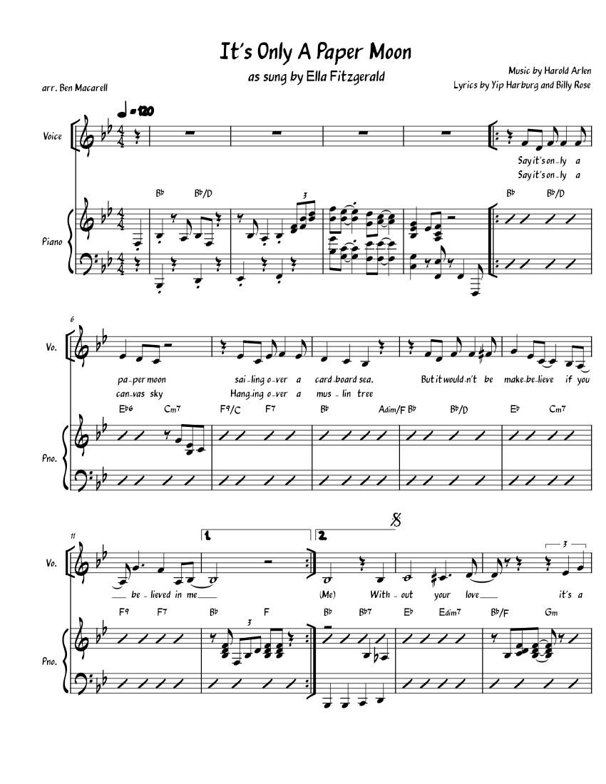 It's Only A Paper Moon Sheet Music with Chords for Piano, Voice (other ...