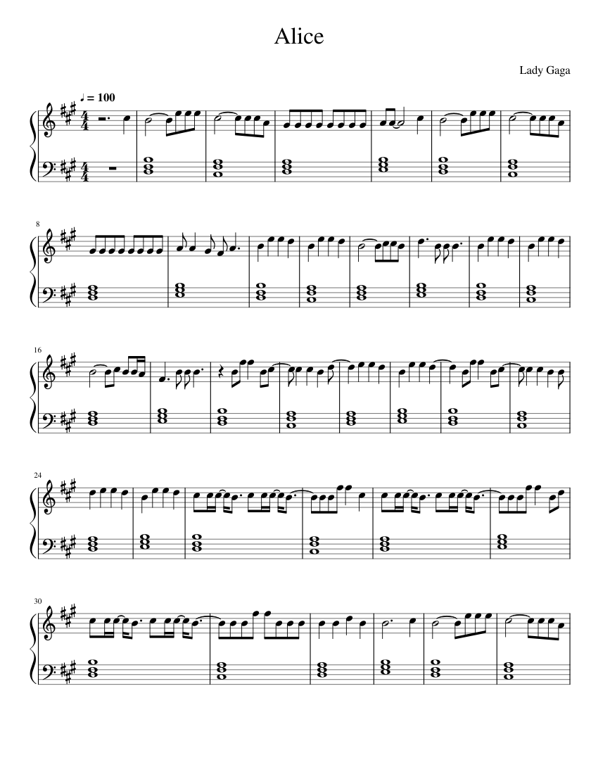 Alice - Lady Gaga Sheet music for Piano (Solo) | Musescore.com