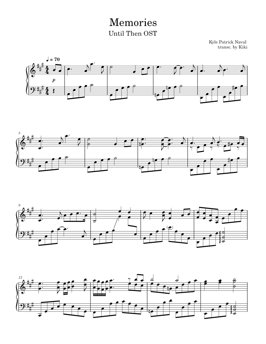 Memories - Until Then OST Sheet Music for Piano (Solo) | MuseScore.com
