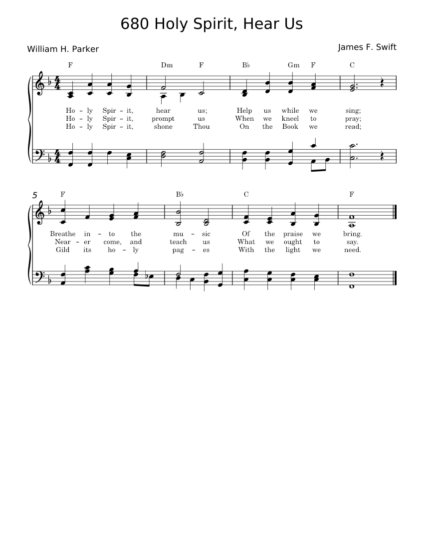 Holy Spirit, hear us, Help us while we sing - William H. Parker Sheet ...