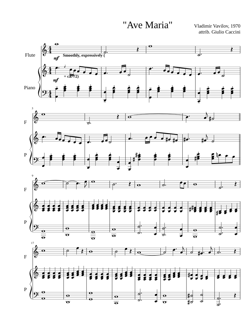 Ave maria – Giulio Caccini Sheet music for Piano, Flute (Solo) | Musescore.com
