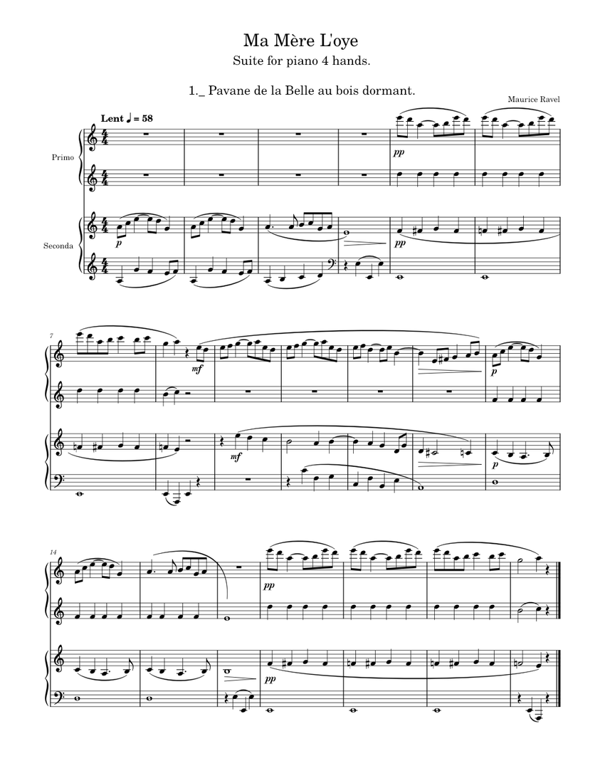 Ma mère l'Oye (suite), 1st Movement – Maurice Ravel Sheet music for ...