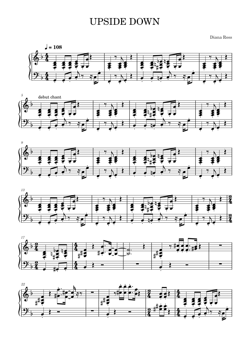 Upside down – Diana Ross UPSIDE_DOWN Sheet Music for Piano (Solo) easy ...