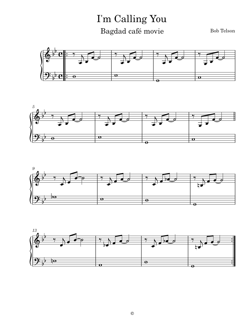 Calling You – Bob Telson Calling You – Bagdad Café Sheet music for ...