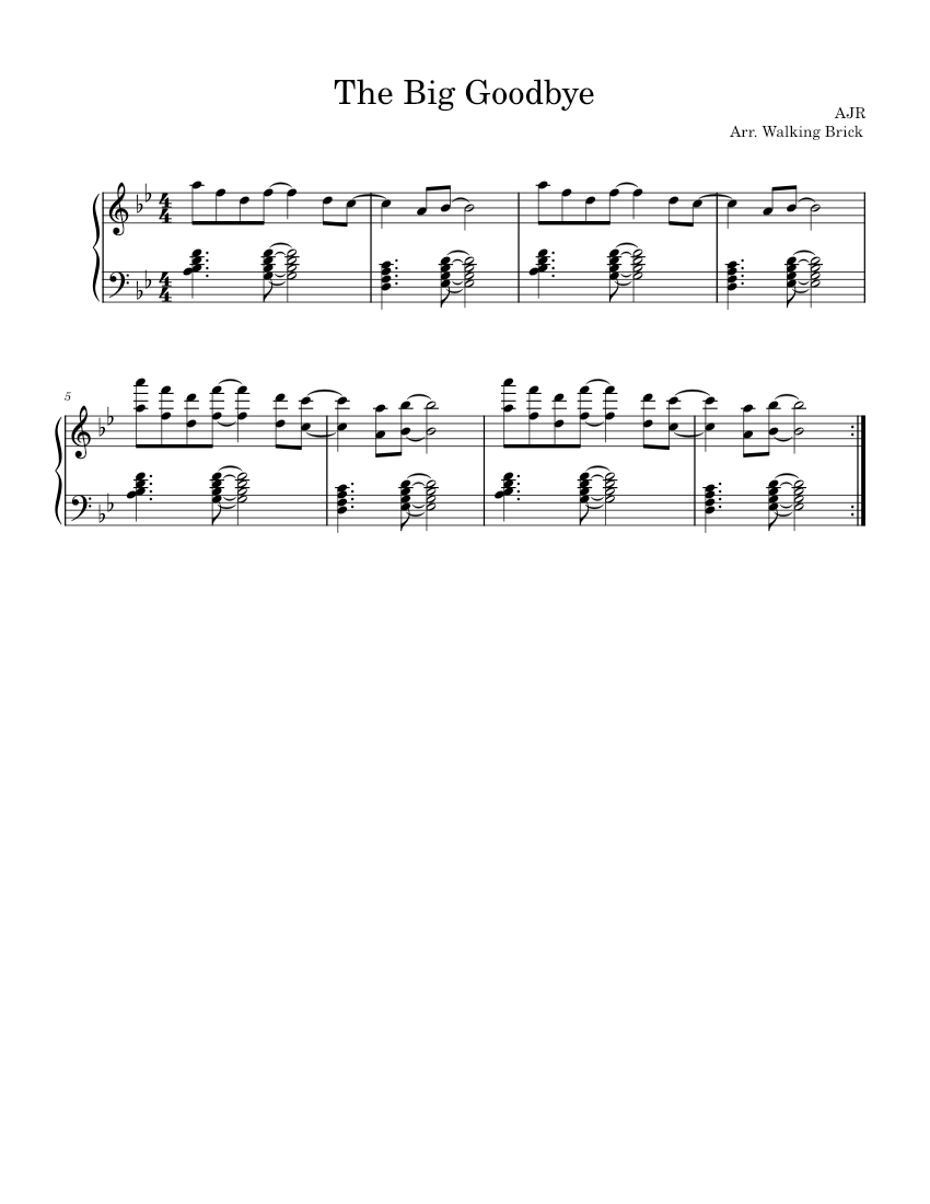 The Big Goodbye – AJR Sheet Music for Piano (Solo) Easy | MuseScore.com