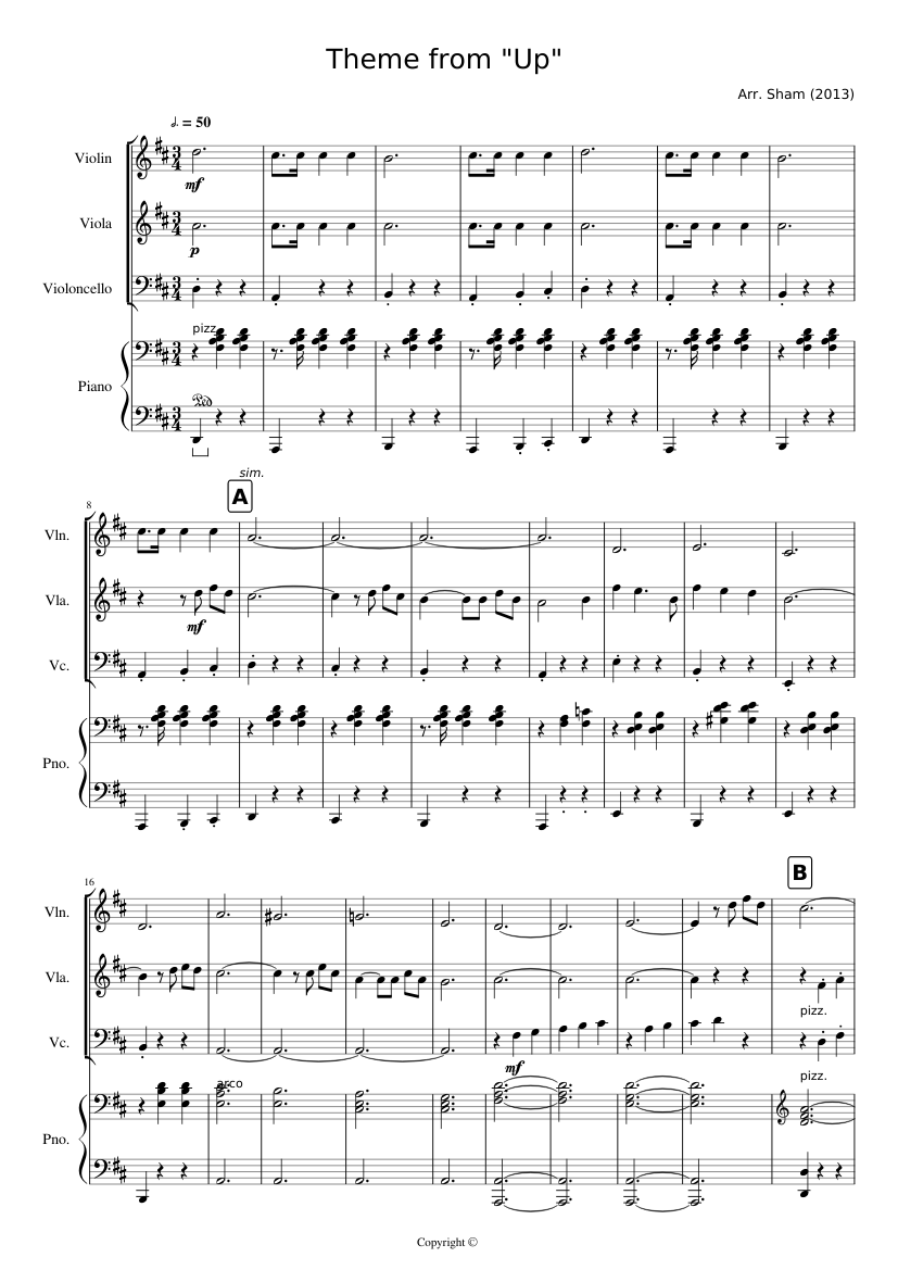 Theme from "Up" Sheet music for Piano, Violin, Viola (Mixed Trio ...