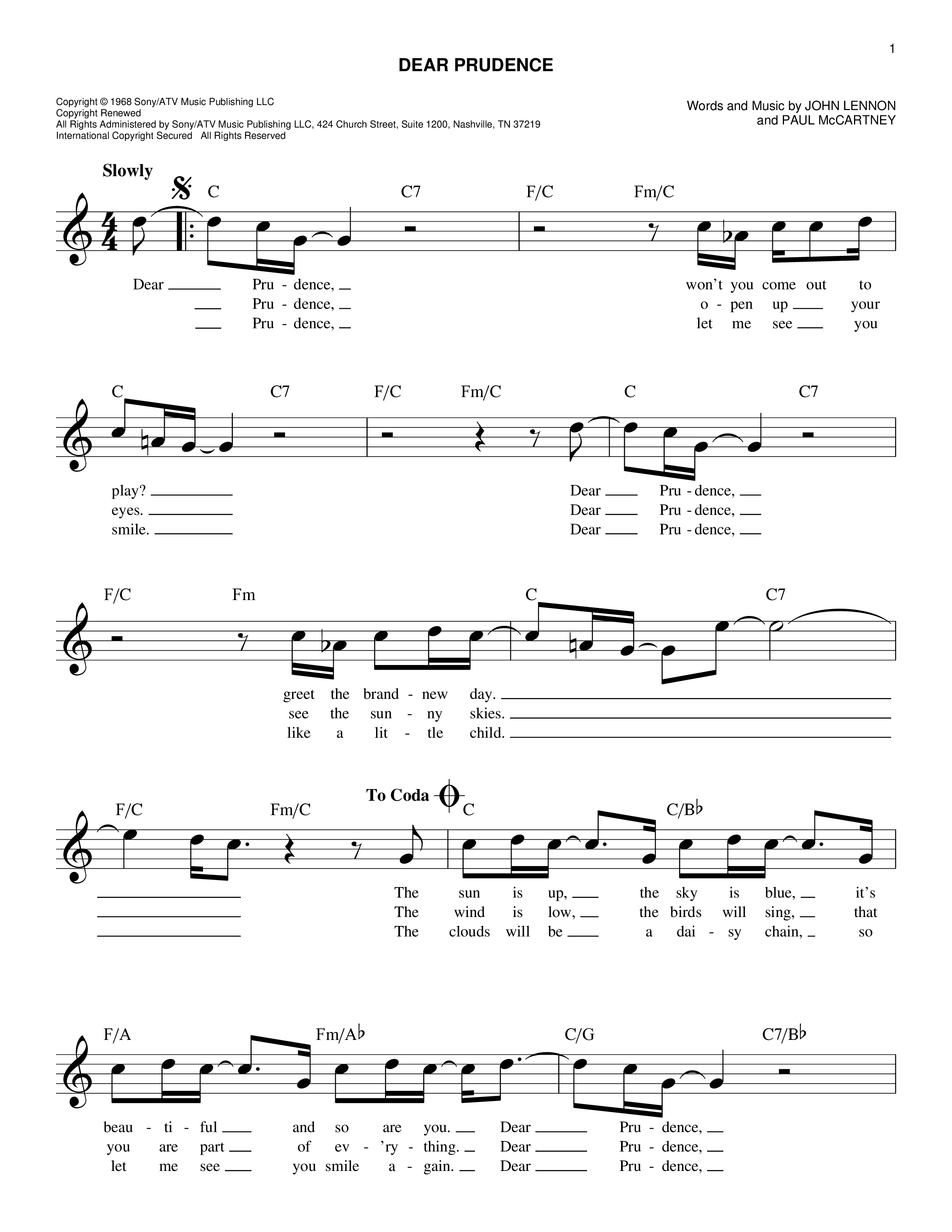 Play Official version of Dear prudence sheet music by The Beatles for ...