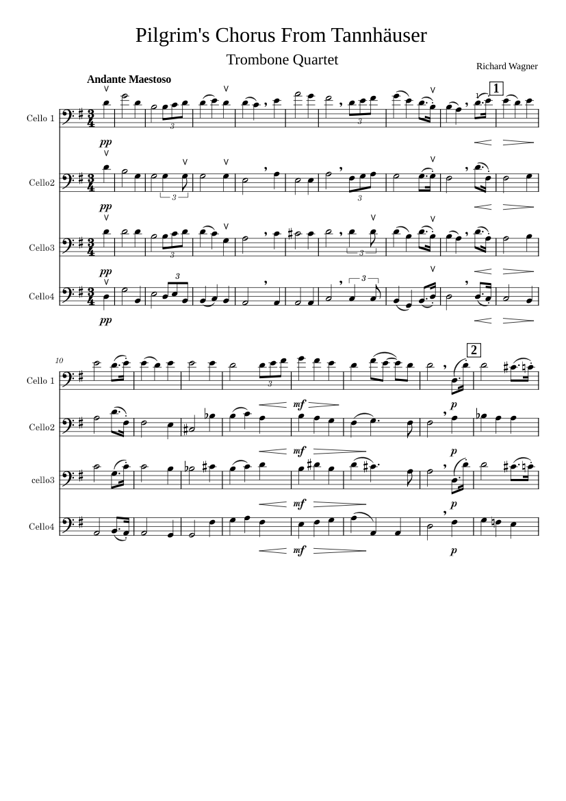 Tannhäuser - pilgrims chorus – Richard Wagner Sheet music for Flute, Harp (String Ensemble ...