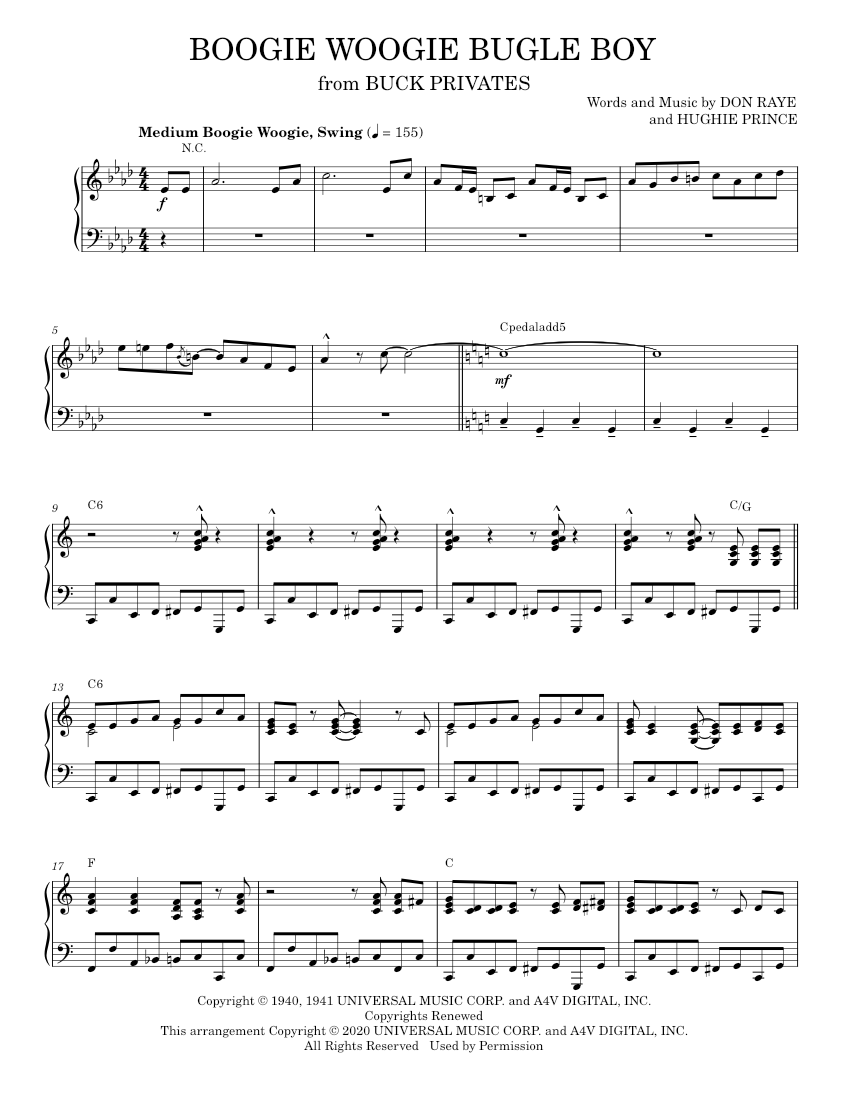 Play Official version of Boogie woogie bugle boy Sheet Music by The ...