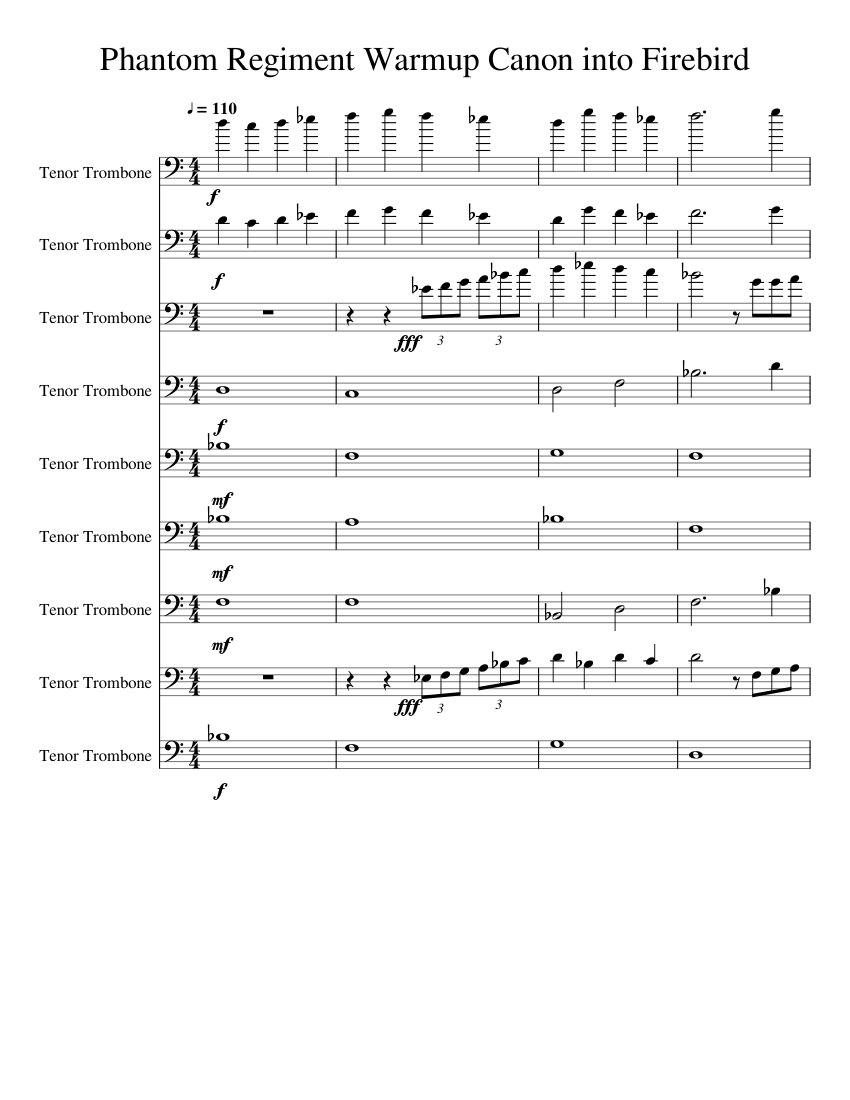 Phantom Regiment Warmup Canon into Firebird Trombone Arrangment Sheet ...